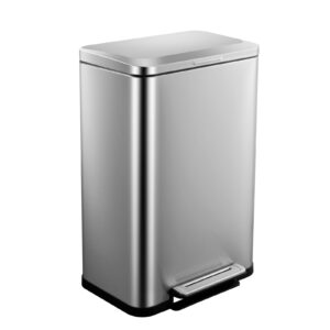 garveehome brushed stainless 50 liter/13.2 gallon step trash can with inner liner, fingerprint resistant finish, soft close, rectangular