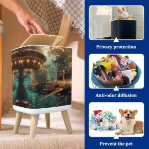 PHAIBHKERP Trash Can with Lid Fish Brass Subs A Undersea Poster Garbage Can Rectangular Waste Bin Press Cover Dog Proof Wastebasket for Kitchen Bathroom Living Room Nursery