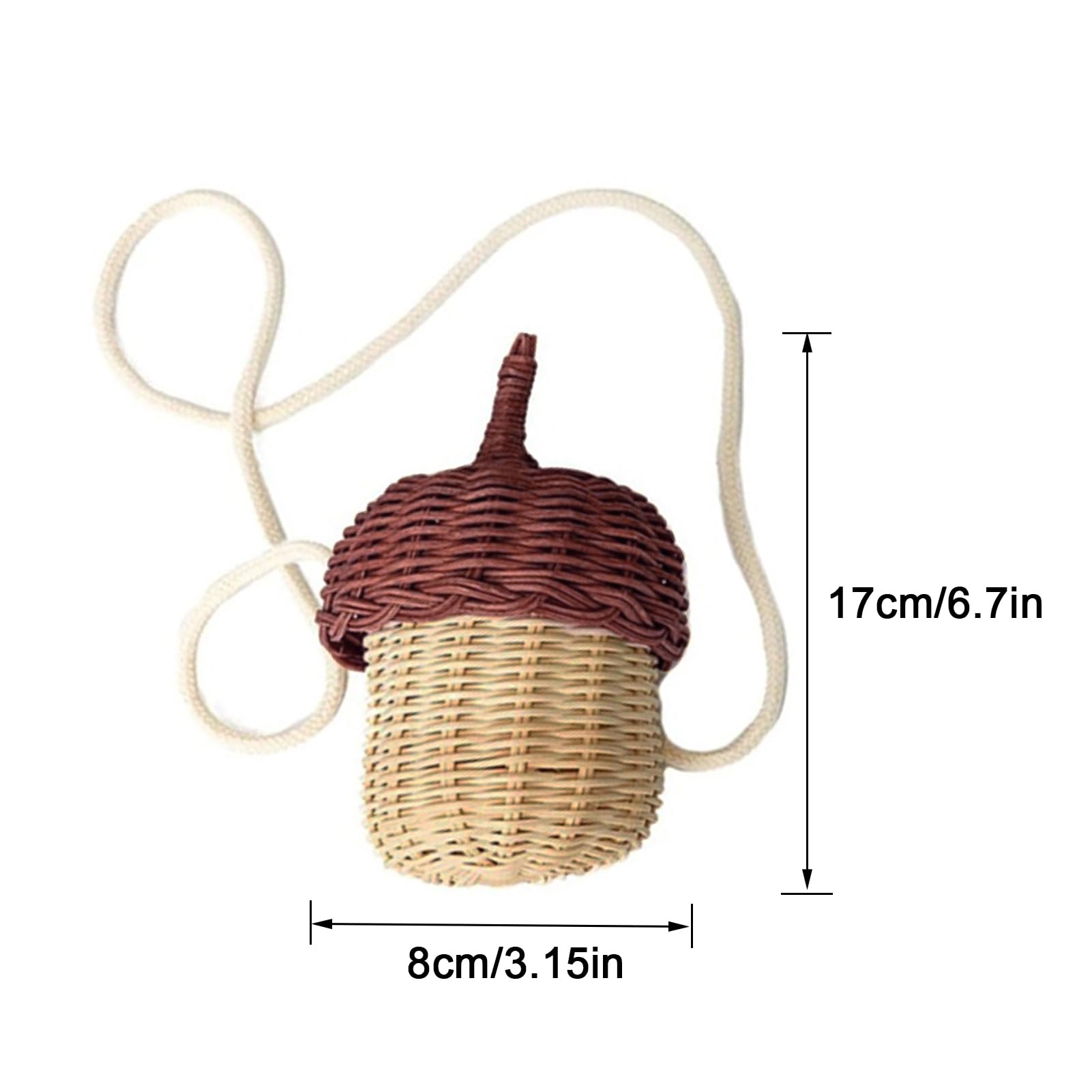 FQQWEE Acorn Shaped Basket Rattan Storage Basket with Lid Handmade Wicker Basket Cute Shoulder Crossbody Basket Bag Decorative Woven Basket for Girls Women(1pcs-Beige Brown)