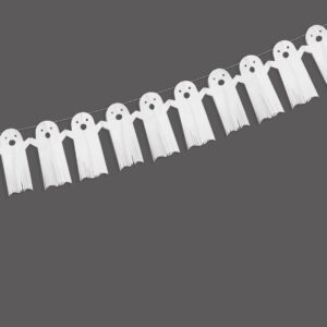 Meri Meri Large Tissue Paper Ghosts Halloween Garland (Pack of 1), 6.5’ Strand with Excess Cord, Features 10 White Ghosts with Cut Out Fringed Details, Large Reusable Halloween Party Decoration