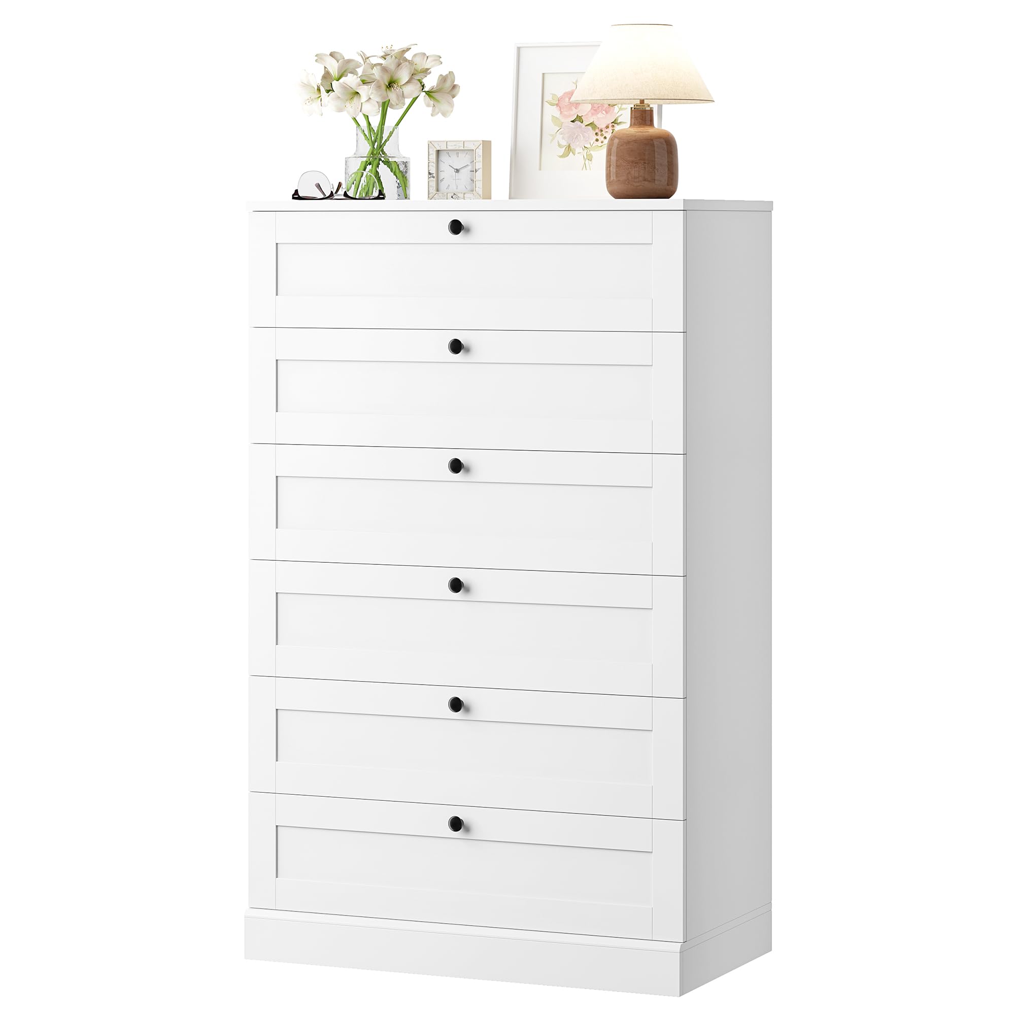 HOSTACK White 6 Drawer Dresser for Bedroom, 52" Tall Dresser & Chest of Drawers, 29" W Wood Dresser Drawer Chest, Modern Vertical Dresser Storage Cabinet for Living Room, Entryway, Hallway