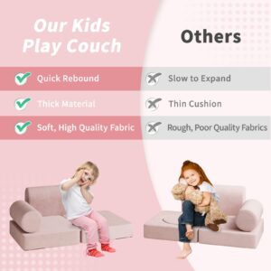 DEYGIA Modular Kids Play Couch, 10PCS Kids Modular Couch with 2 Arches and 2 Round Handrail, Kids Couch for Playroom, Modular Kids Couch for Boys and Girls, Modular Couch Kids (Pink)