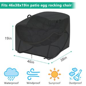 Outdoor Rocking Chair Cover,Waterproof Covers for Patio Egg Rocking Chair, Indoor Papasan Chair Cover,Rattan Wicker Lounge Chair Cover(Only Cover) (Black, 46x38x19in)