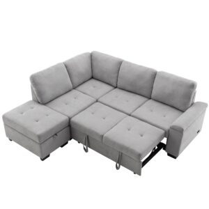 Eafurn Convertible Sleeper Sectional Sofa with Pull Out Bed and Movable Ottoman, L Shaped Reversible Couch with Hidden Arm Storage & USB Charge, 4 Seat Corner Sofa&Couches for Living Room, Gray 87.4"