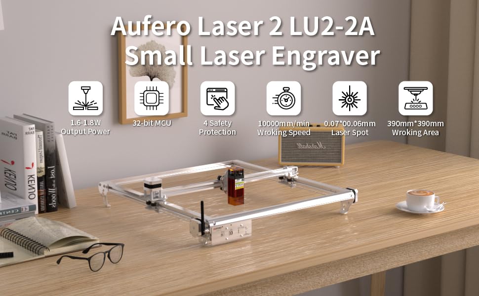 Aufero Laser Engraver, 2 W Diode Laser Engraver Machine, Laser Engraving Machine for Wood/Leather, 15.7x15.7inch Engraving Area, Beginner-Friendly Laser Wood Engraver 2100mW