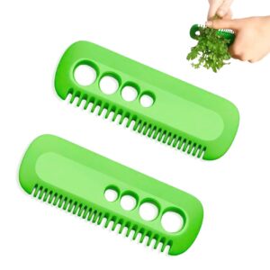 2 pcs herb stripper tool, vegetable herb eliminator comb for kale,chard, collard greens, thyme, basil, cilantro tool kitchen gadgets green leaf herb stripper (green)