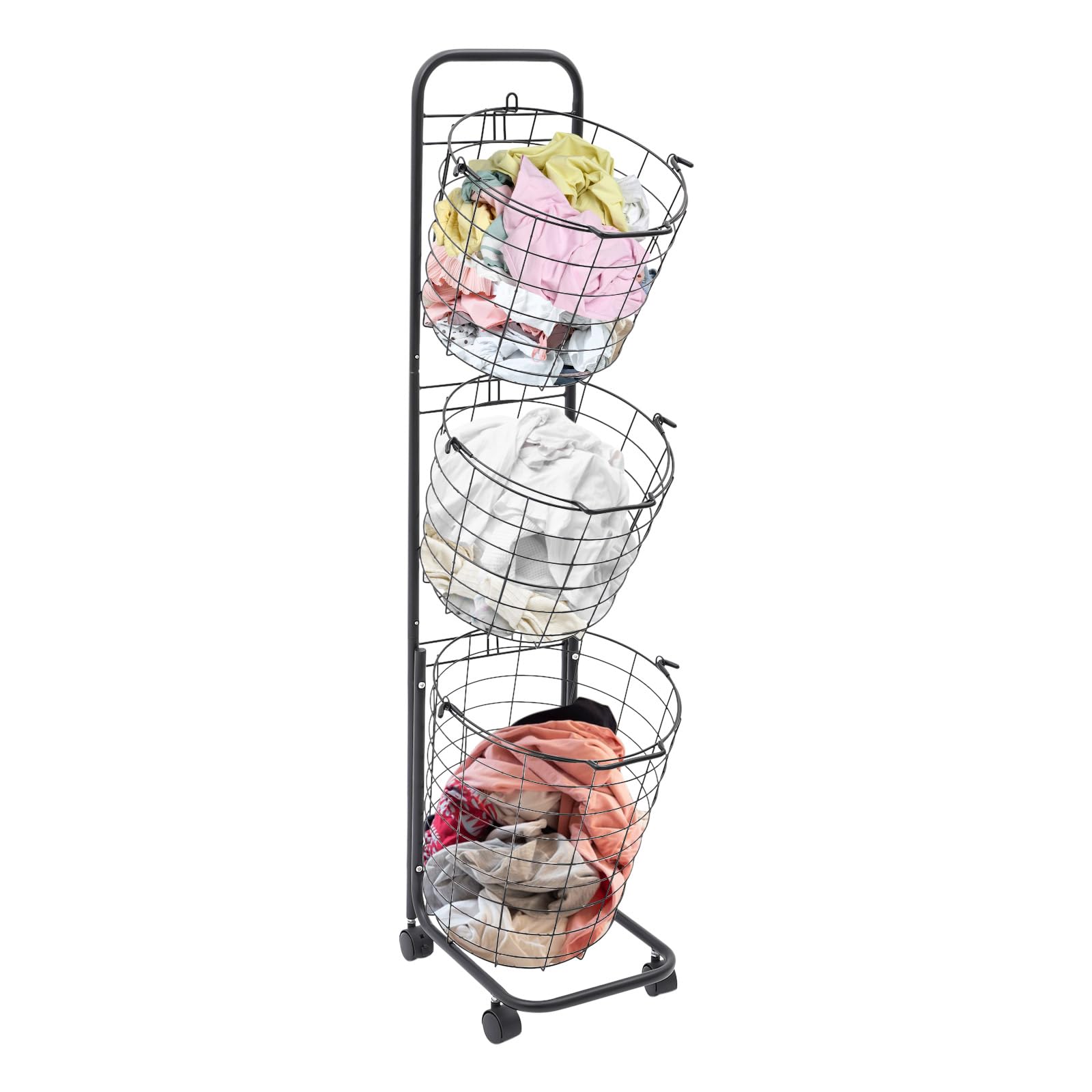 3 Tier Large Laundry Hampers, Sorting Laundry Baskets,Storage Trolley Shelf Basket w/Wheel For Laundry Room, Balcony, Toilet, Bedroom