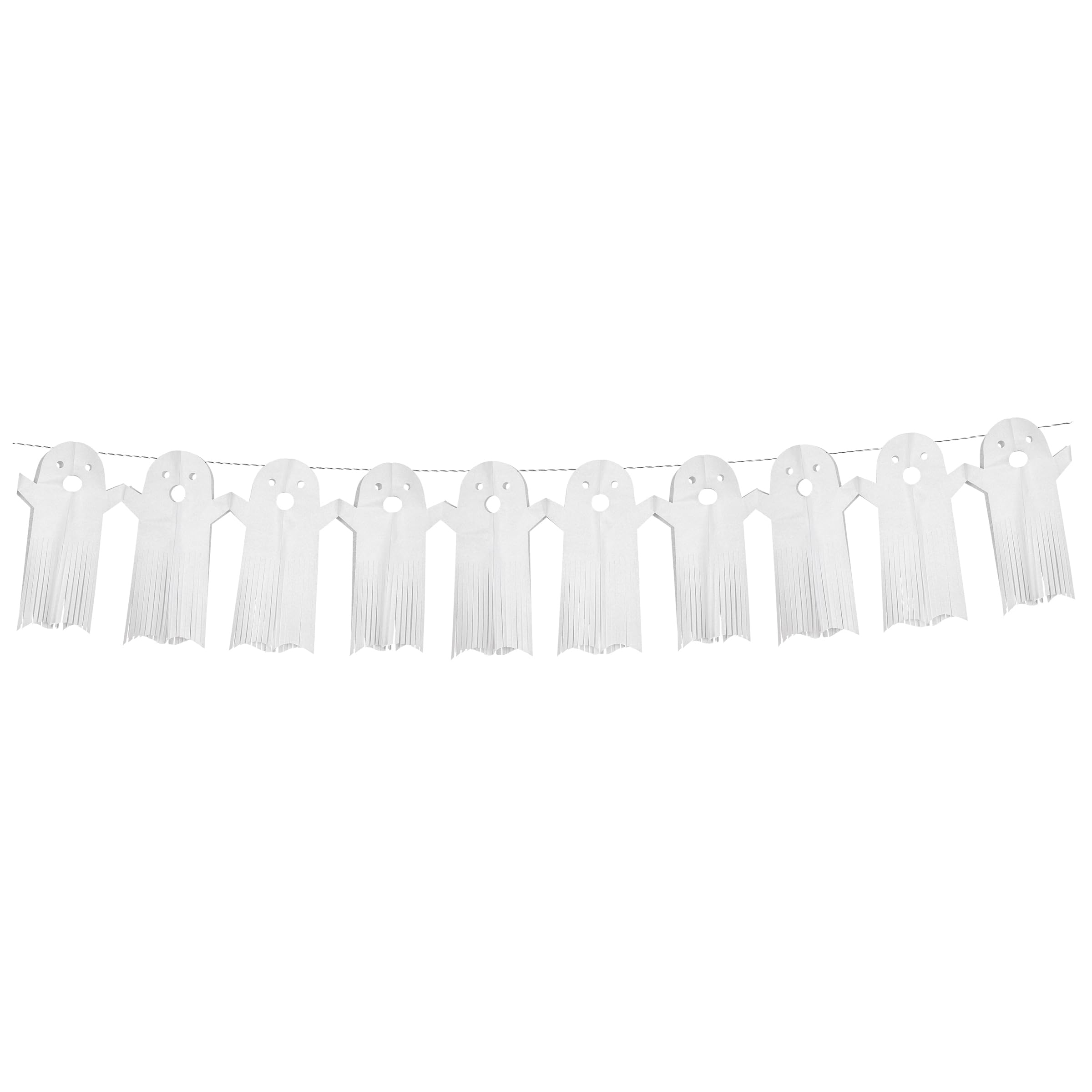 Meri Meri Large Tissue Paper Ghosts Halloween Garland (Pack of 1), 6.5’ Strand with Excess Cord, Features 10 White Ghosts with Cut Out Fringed Details, Large Reusable Halloween Party Decoration