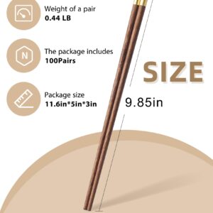 LOROTOCO 100 Pairs Wooden Chopsticks | Reusable | Dishwasher Safe | Bulk | Chinese- （9.84in）