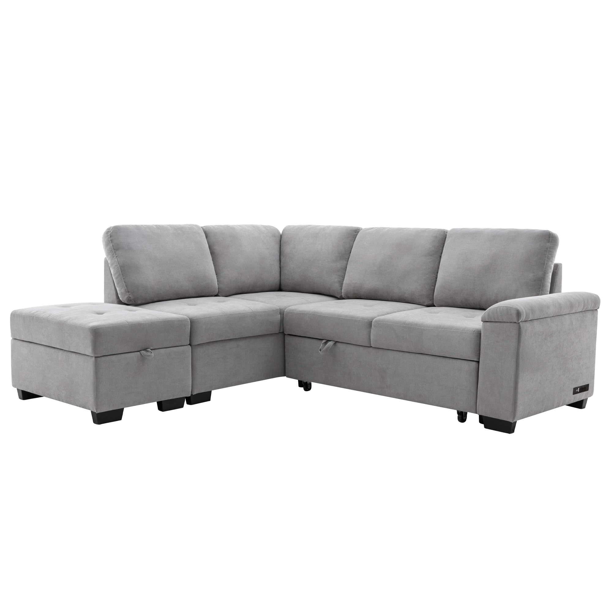 Eafurn Convertible Sleeper Sectional Sofa with Pull Out Bed and Movable Ottoman, L Shaped Reversible Couch with Hidden Arm Storage & USB Charge, 4 Seat Corner Sofa&Couches for Living Room, Gray 87.4"