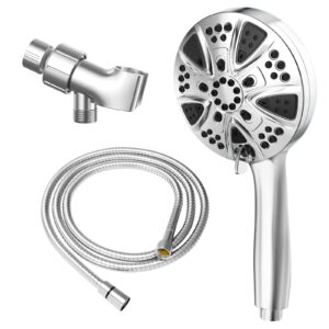 shower head, high water pressure handheld showerhead with 5 ft stainless steel hose and adjustable bracket combo, 8 mode hand heads can power wash to dathroom, tub, corner, tile