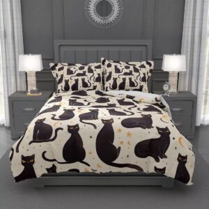 cat duvet cover king size 3d printed black cat king duvet cover set cat lover's gift animal themed printed bedding sets room decor 3 pcs comforter cover with 2 pillowcases