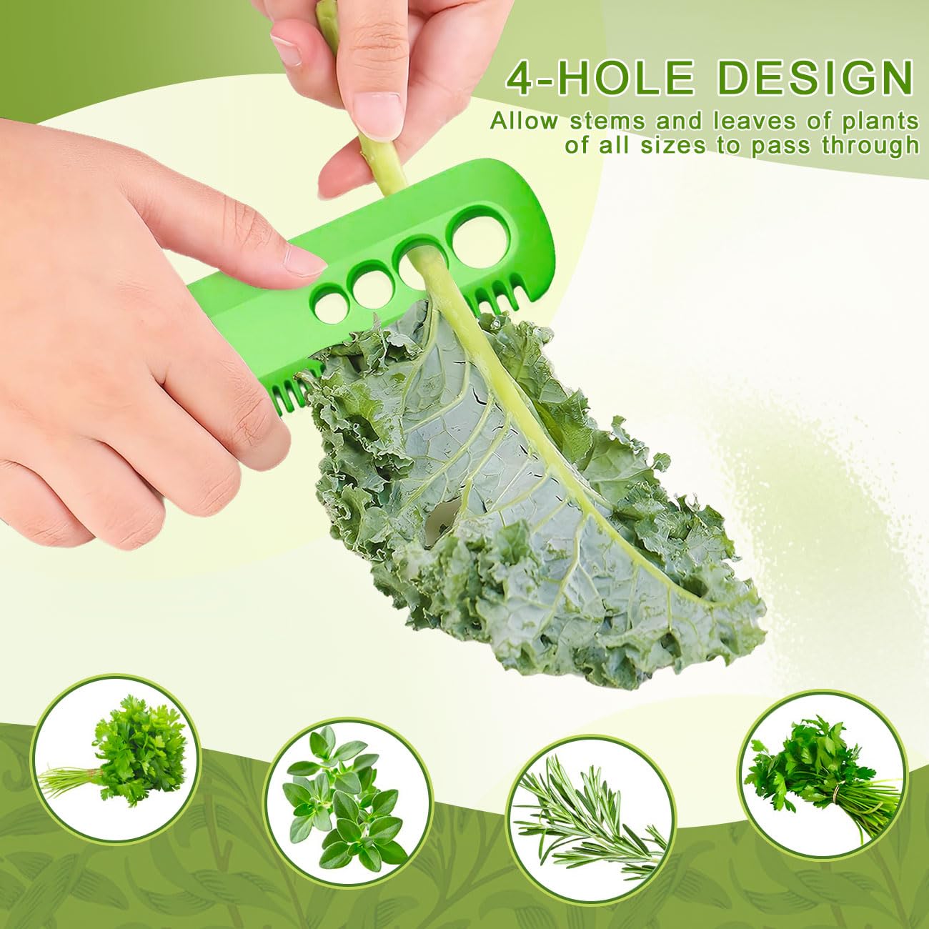 2 Pcs Herb Stripper Tool, Vegetable Herb Eliminator Comb for Kale,Chard, Collard Greens, Thyme, Basil, Cilantro Tool Kitchen Gadgets Green Leaf Herb Stripper (Green)