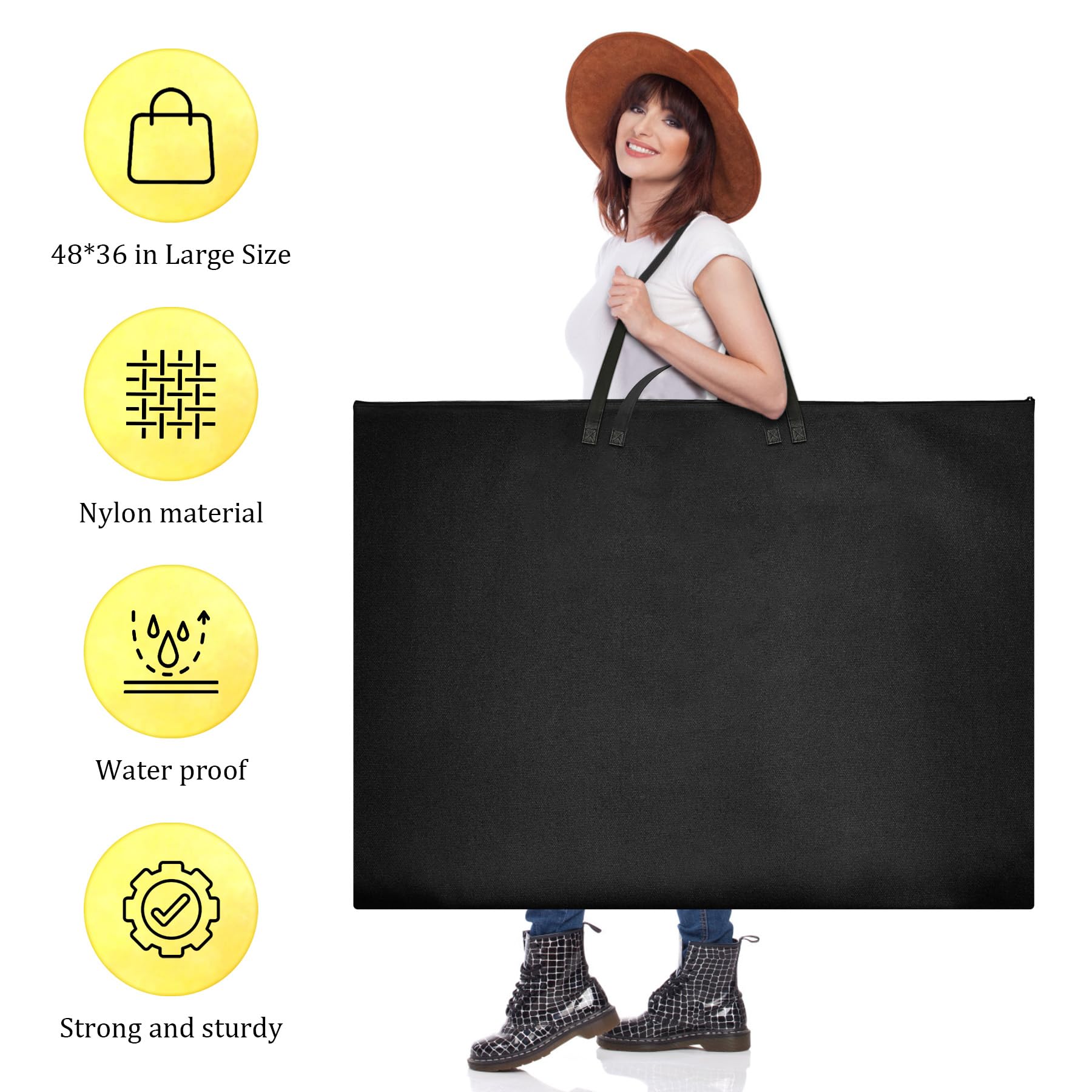 Nufiwra 48 x 36 Inch Waterproof Art Portfolio Bag, Large Art Supply Tote with Nylon Shoulder Strap, Poster Board Storage, and Sketch Bag for Artwork