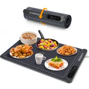 food warmers for parties,6 adjustable temp setting foldable warming trays for buffets party, 500w full-surface heat in 5s,6 hours auto off detachable 1.8m power plug warming mat (dark grey)