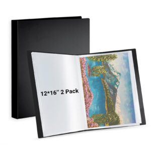 jjring 12x16 art portfolio folder with clear sheet protectors, 2pack 60-pocket portfolio binder for diamond paintings, presentation book for artwork and document organizer, black