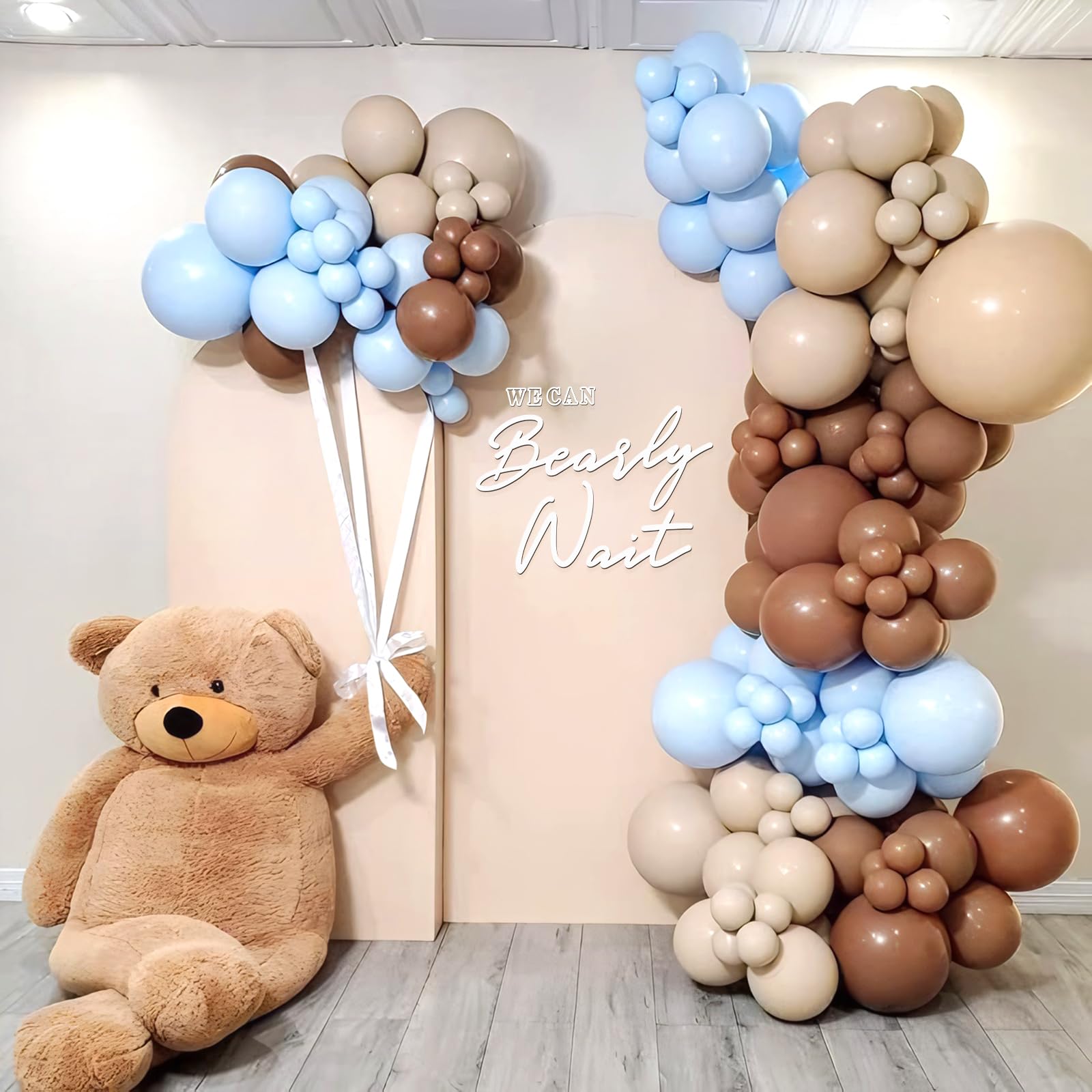 Urwonderbox We Can Bearly Wait Party Sign Wooden Banner for Brown Bear themed Baby Shower Boy Girl Baby Gender Reveal Party Backdrop Decorations (White)