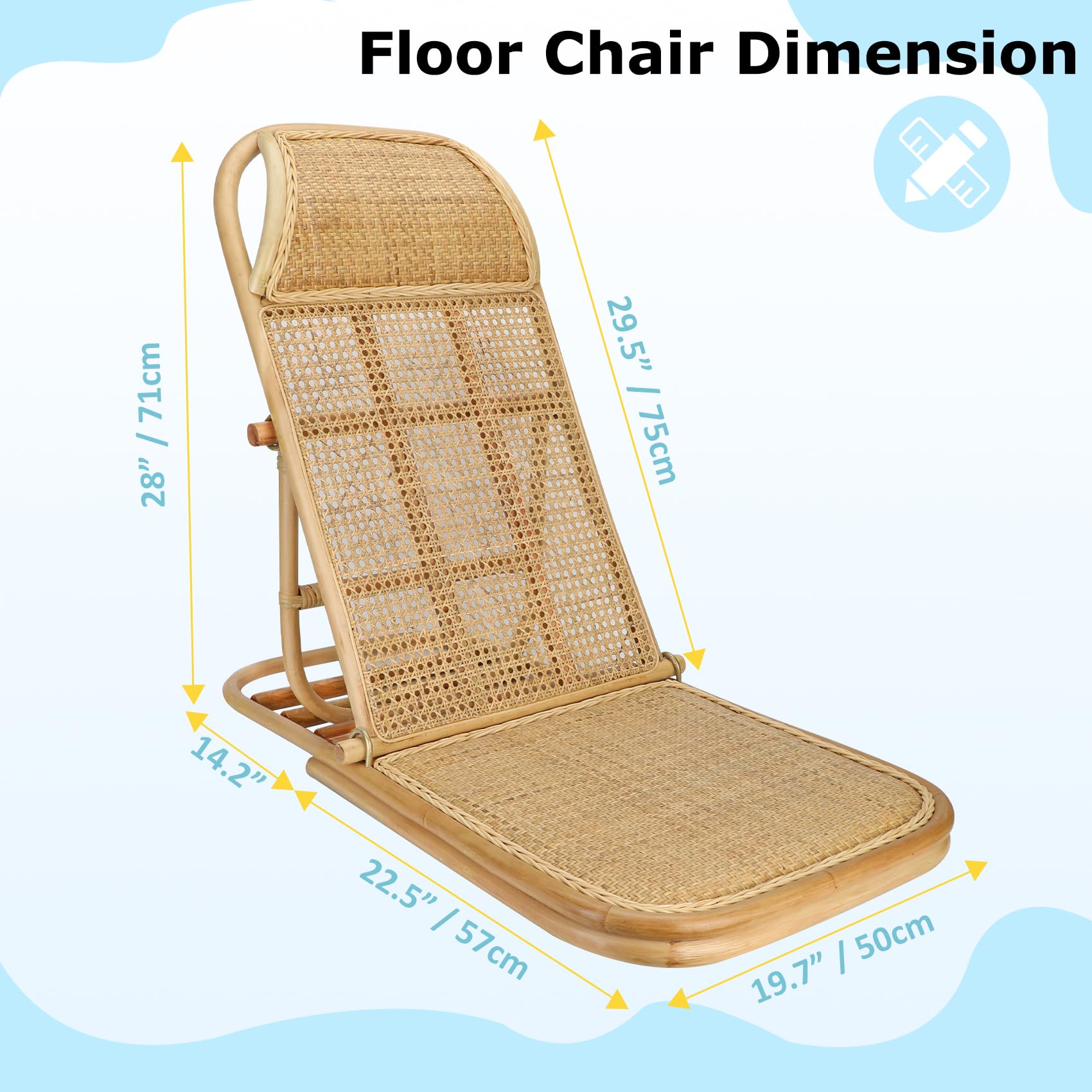 Sienson Beach Chair Folding Portable, 4-Level Adjustable Chaise Lounge, Rattan Beach Chair, Floor Wood Chair,Pool Lounger Recliner, Portable Wicker Beach for Pool Home Yoga Meditate Office Relaxation