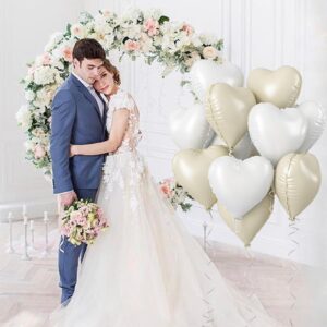 Totelux White Heart Balloons Wedding Decorations Love Foil Balloons Cream White Heart Aluminum Balloons Set for Birthday Engagement Bridal Shower Anniversary Celebration Party Decor Supplies (10Pcs)