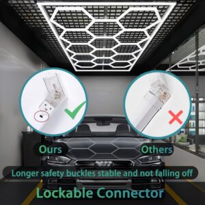 DOSILIO Hexagon Garage Lights, 14 Hex Grid Honeycomb LED Shop Light with Rectangle Frame for Car Detailing Shop Ceiling Mount, Basement, Gym, Warehouse, Bright 6500K, 73920LM, AC85-250V