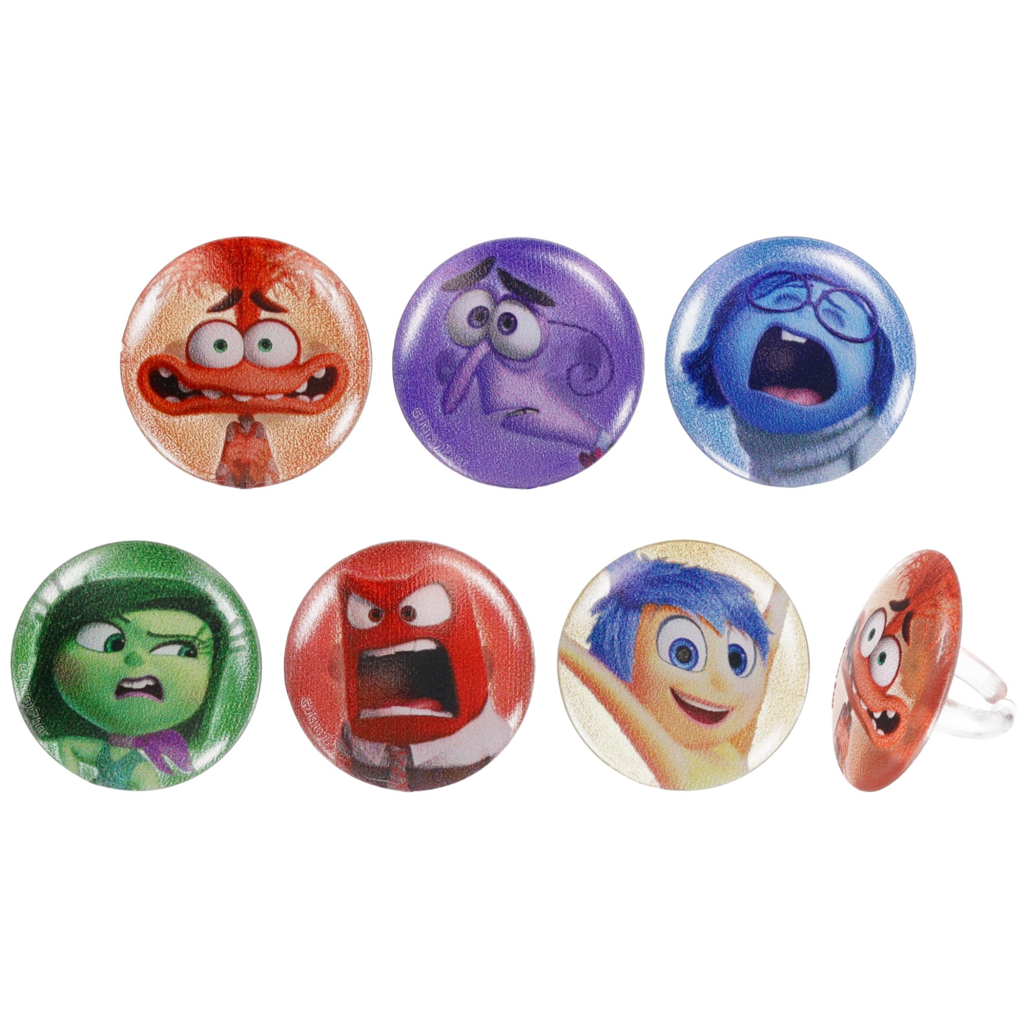 DecoPac Disney & Pixar's Inside Out 2 Bursts of Emotion Rings, Multicolored Cupcake Decorations, Food Safe Cupcake Toppers – 24 Pack