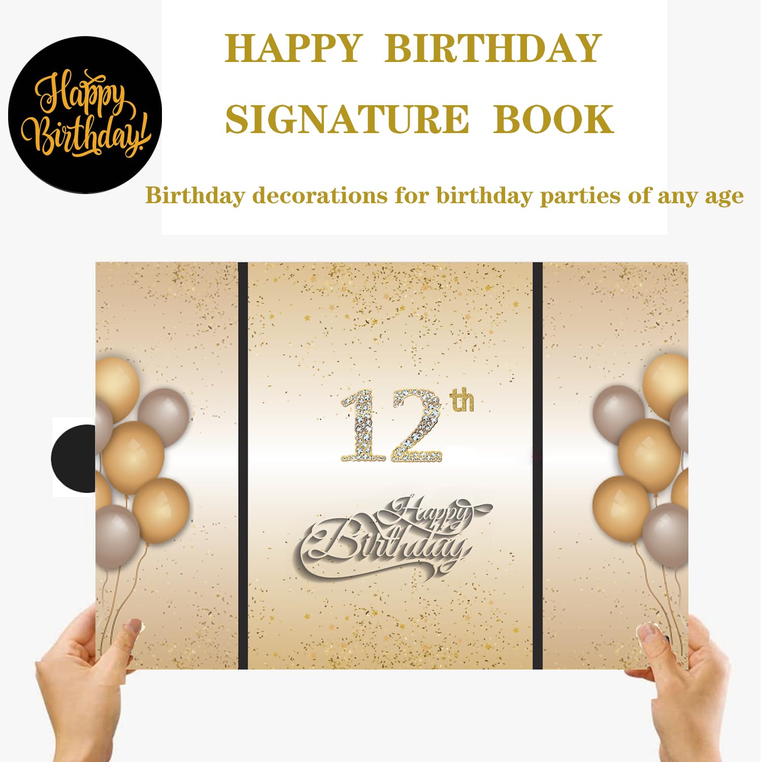 SIHPTO Black Gold Birthday Guest Book,Birthday Party Decorations for Men and Boys,Happy Birthday Signature Guest Book Party Supplies,18x12 Inches Birthday Guest Sign in Book