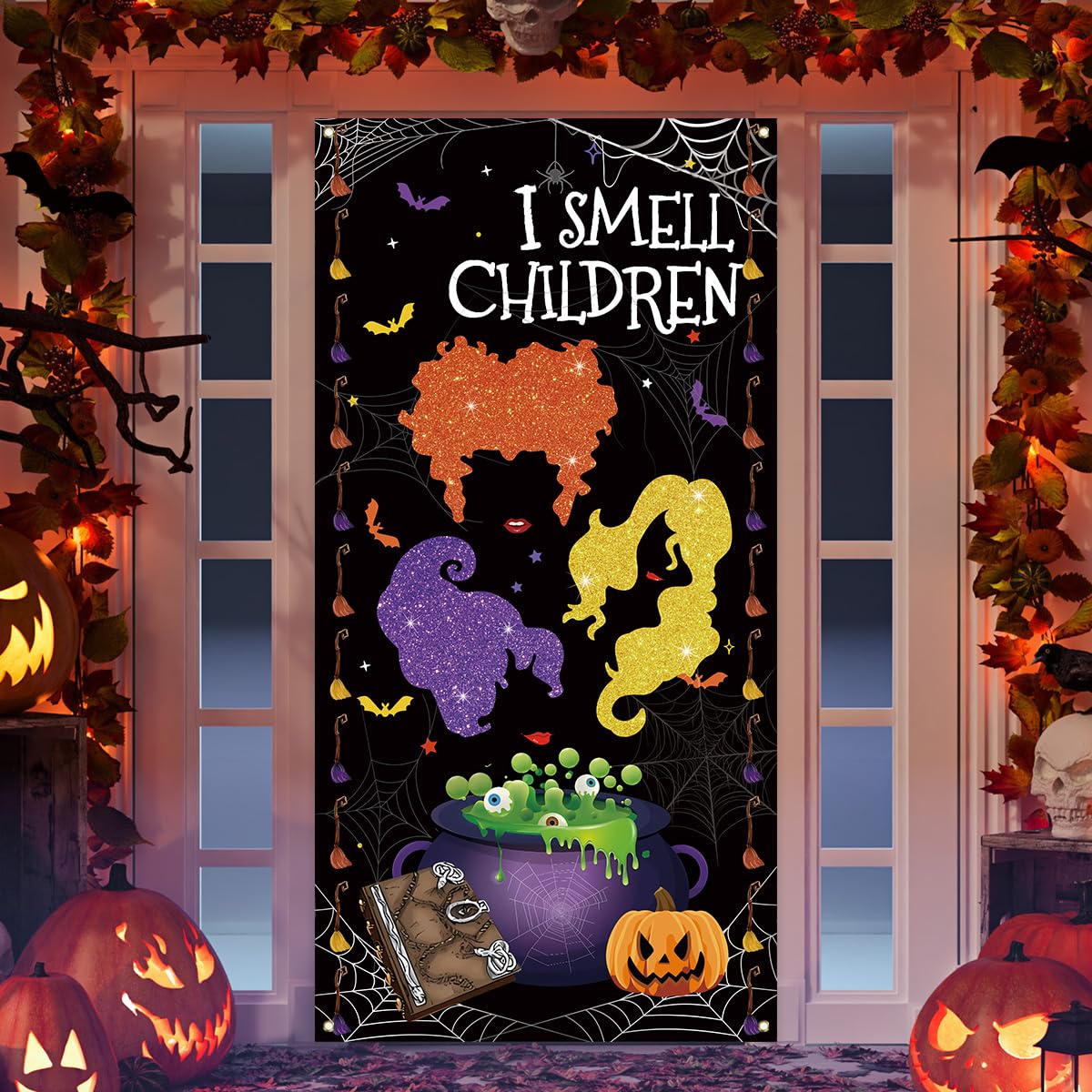 Halloween Decorations Hocus Pocus Door Cover Sanderson Sisters Banner Black Witch Decor Halloween Decorations for Home Party