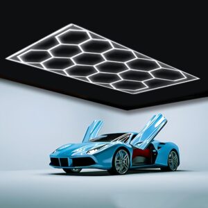 dosilio hexagon garage lights, 14 hex grid honeycomb led shop light with rectangle frame for car detailing shop ceiling mount, basement, gym, warehouse, bright 6500k, 73920lm, ac85-250v