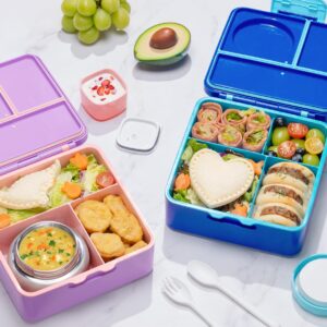 Fimibuke Bento Box for Kids Adult, BPA Free & Leakproof Toddler Lunch Box with 8.5oz Insulated Thermos Food Jar, Utensils & Sauce Jar, Dishwasher Safe 3 or 4 Compartment Container for School Girl Boy