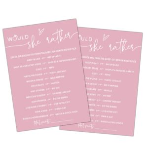 beshoul minimalist bridal shower games, would she rather, 25 wedding party games, pink bridal shower games for new couples party - b09