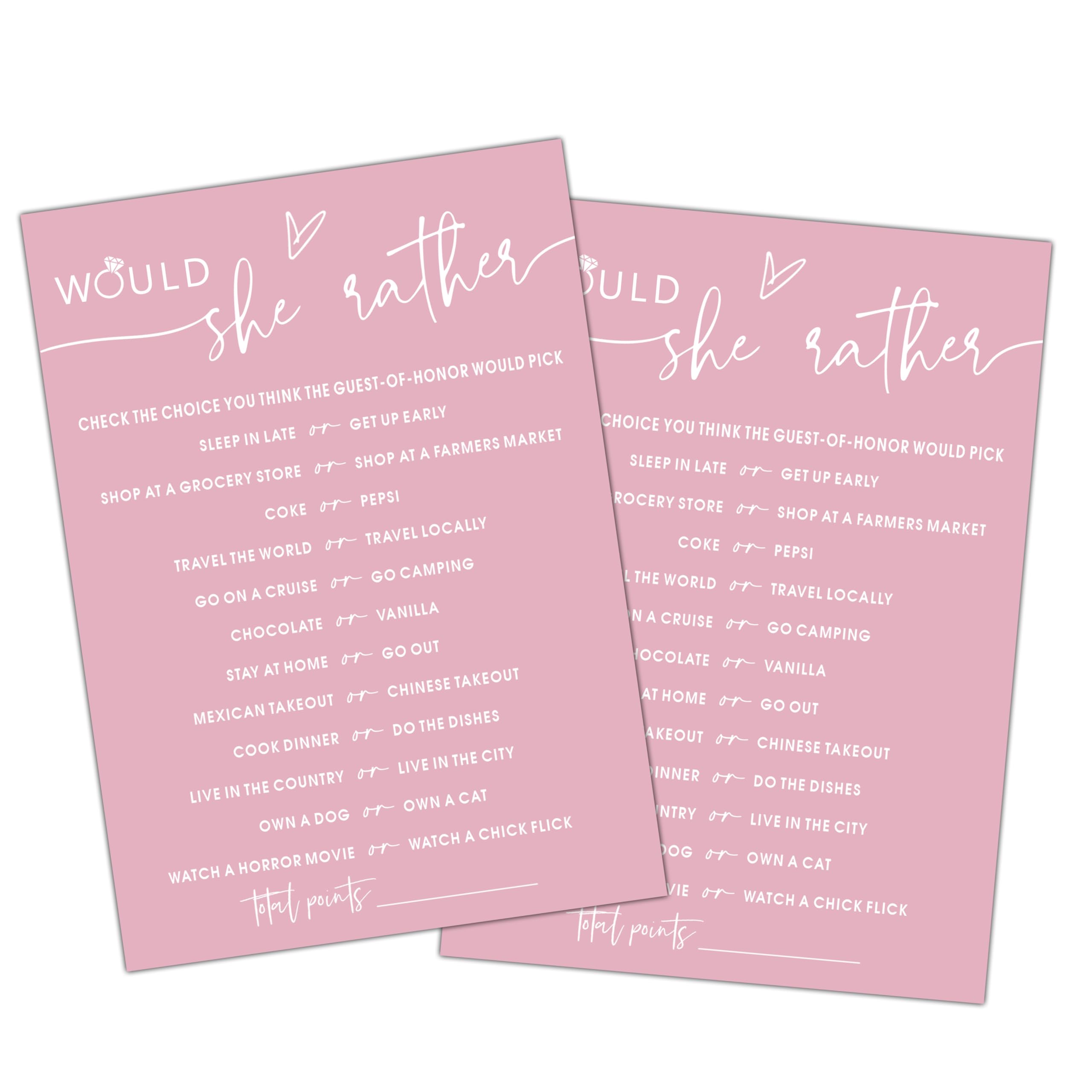 Beshoul Minimalist Bridal Shower Games, Would She Rather, 25 Wedding Party Games, Pink Bridal Shower Games for New Couples Party - B09