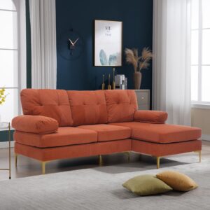 hdxdkog l-shaped sectional sofa with pull-out bed 72" sleeper sofa bed with storage chaise lounge and pocket, upholstered corner couch for living room home office (orang-l)