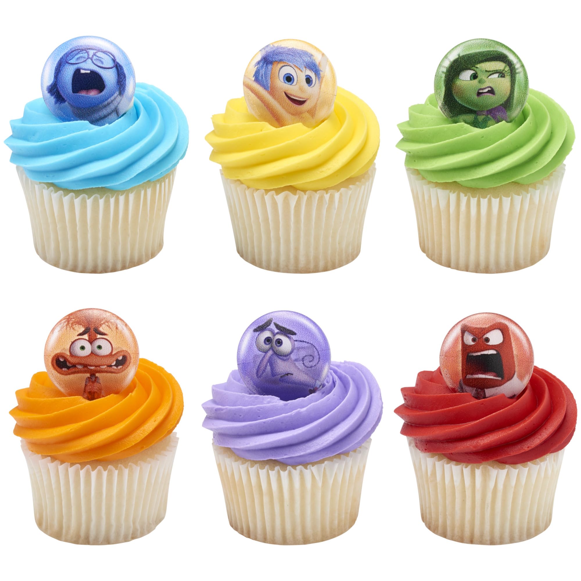 DecoPac Disney & Pixar's Inside Out 2 Bursts of Emotion Rings, Multicolored Cupcake Decorations, Food Safe Cupcake Toppers – 24 Pack