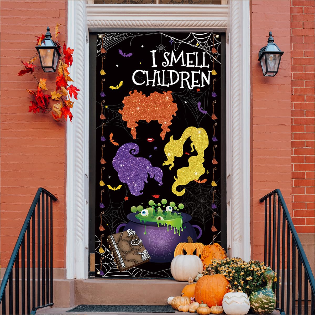 Halloween Decorations Hocus Pocus Door Cover Sanderson Sisters Banner Black Witch Decor Halloween Decorations for Home Party