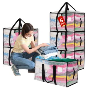 moving bags heavy duty extra large, alternative for moving boxes & moving supplies, packing bags for college, storage bags for clothes with handles, lids & zippers(clear, 6 pack)