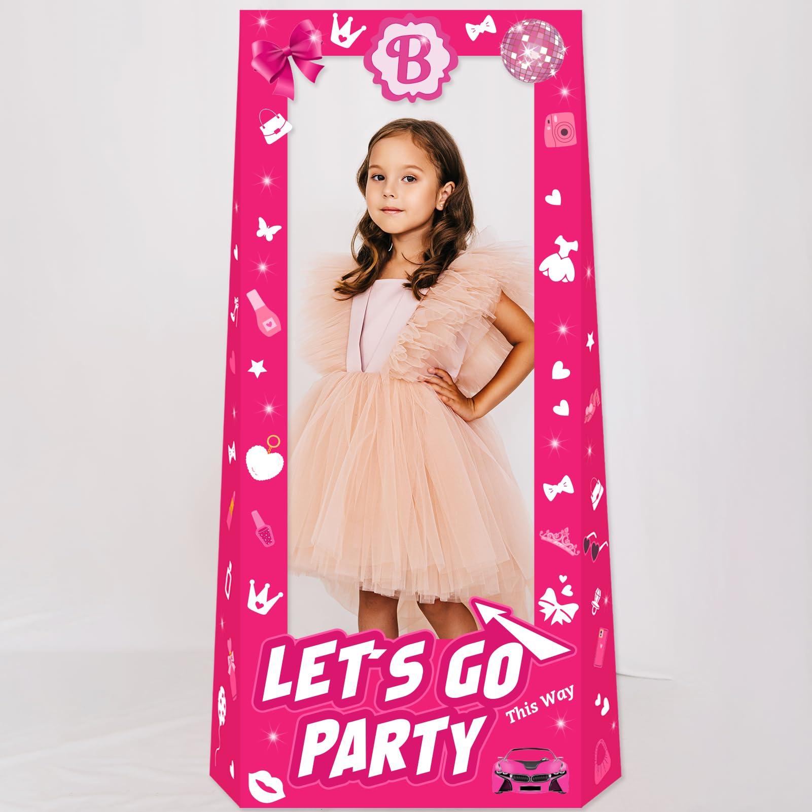 Hot Pink 4.5ft Tall Life Size Stand-in Cardboard Doll Photo Booth Props for Girls Birthday Party Decorations Pink Princess Doll Theme Decor Photoshoot Let's Go Party Supplies(53.9 * 39.3inches)