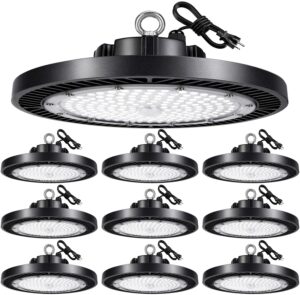 thelux ufo led high bay light 150w 21000lm 5000k,100v-277v, daylight with plug, high bay led lights for warehouse workshop factory barn logistics center with fcc certificated 10 pack