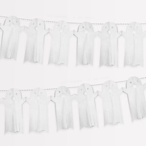 Meri Meri Large Tissue Paper Ghosts Halloween Garland (Pack of 1), 6.5’ Strand with Excess Cord, Features 10 White Ghosts with Cut Out Fringed Details, Large Reusable Halloween Party Decoration