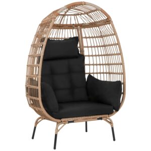 pikaqtop egg chair, oversized indoor outdoor lounger chair for patio, backyard, living room w/ 4 cushions and stand, steel frame, 350lb capacity, black