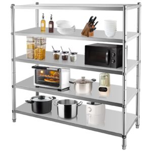 garvee stainless steel shelves,47x18x72 in storage shelf 5-tier heavy duty storage rack shelving capacity shelf unit for kitchen garage office restaurant warehouse