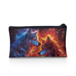 suhoaziia fire flame wolf pencil box organizer for classroom zipper stationery pencil bags girls boys kids women men stationery bag school pen pouch for purse notebook planner