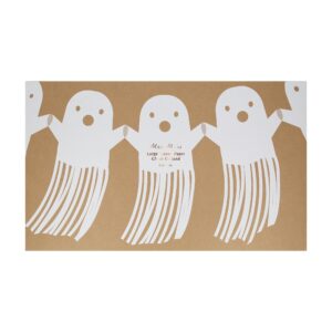 Meri Meri Large Tissue Paper Ghosts Halloween Garland (Pack of 1), 6.5’ Strand with Excess Cord, Features 10 White Ghosts with Cut Out Fringed Details, Large Reusable Halloween Party Decoration