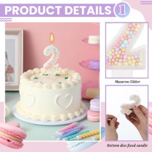 MTLEE Number 2 Candle Pastel Birthday Candle Macaron Glitter 3D Rainbow Number Candle Cake Topper for Girl Boy Birthday Wedding Anniversary Sweet Theme Party Decorations