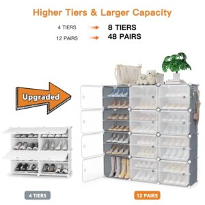 Portable Shoe Rack Organizer with Covers 48-Pair Shoe Storage Cabinet with Doors Stackable Shoes Rack Shoe Organizer for Closet Entryway FreeStanding Closed Shoe Rack Shoe Storage Shelf Cabinet