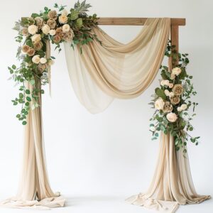 wokceer wedding arch draping fabric 28.7" x 20ft champagne drapes sheer fabric backdrop arch draping fabric for wedding ceremony birthday party bridal shower decoration