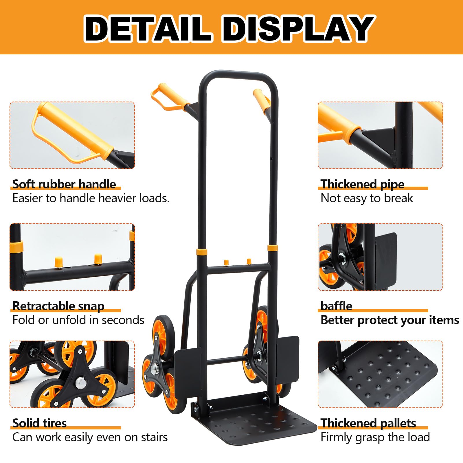 Timtin Heavy Duty Stair Hand Truck 440 Lbs Stair Climbing Cart with Telescoping Handle with 6 Wheels and Rope Stair Dolly Climber 2 in 1 Hand Truck Dolly Design for Moving, Warehouse, Logistics