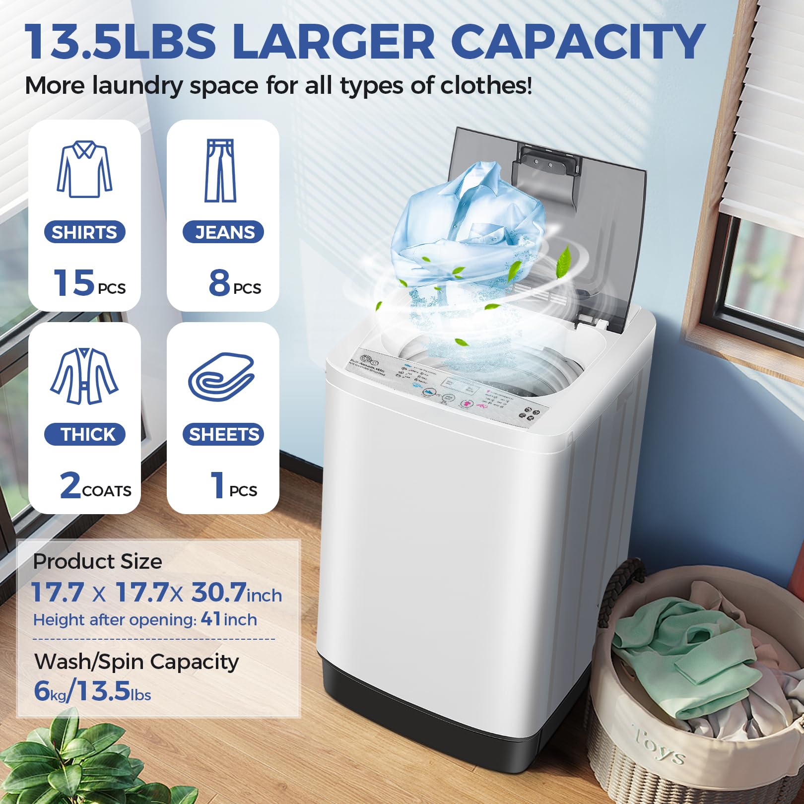 Nictemaw Portable Washing Machine, 13.5Lbs Capacity Full-Automatic Laundry and Shoe Washer Machine Combo, 1.8Cu.ft Small Washing Machine with 12 Programs 8 Water Levels for Apartment Dorm RV