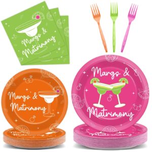 96pcs margs & matrimony bachelorette party decorations margs plates napkins party supplies margarita tableware dinnerware for birthday bridal shower wedding mexican fiesta favors for 24 guests