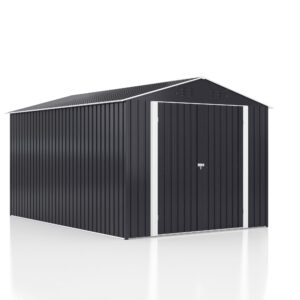 VIWAT 8' x 12' Outdoor Steel Storage Shed with Updated Frame Structure and Lockable Doors, Metal Shed Upgrade Height Ideal for Garden, Backyard, and Patio Utility and Tool Storage