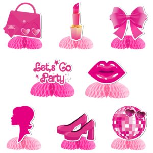 come on let's go party honeycomb centerpieces hot pink princess doll honeycomb cosmetic lipstick bow table decorations for girls doll theme bachelorette party birthday bridal shower party supplies